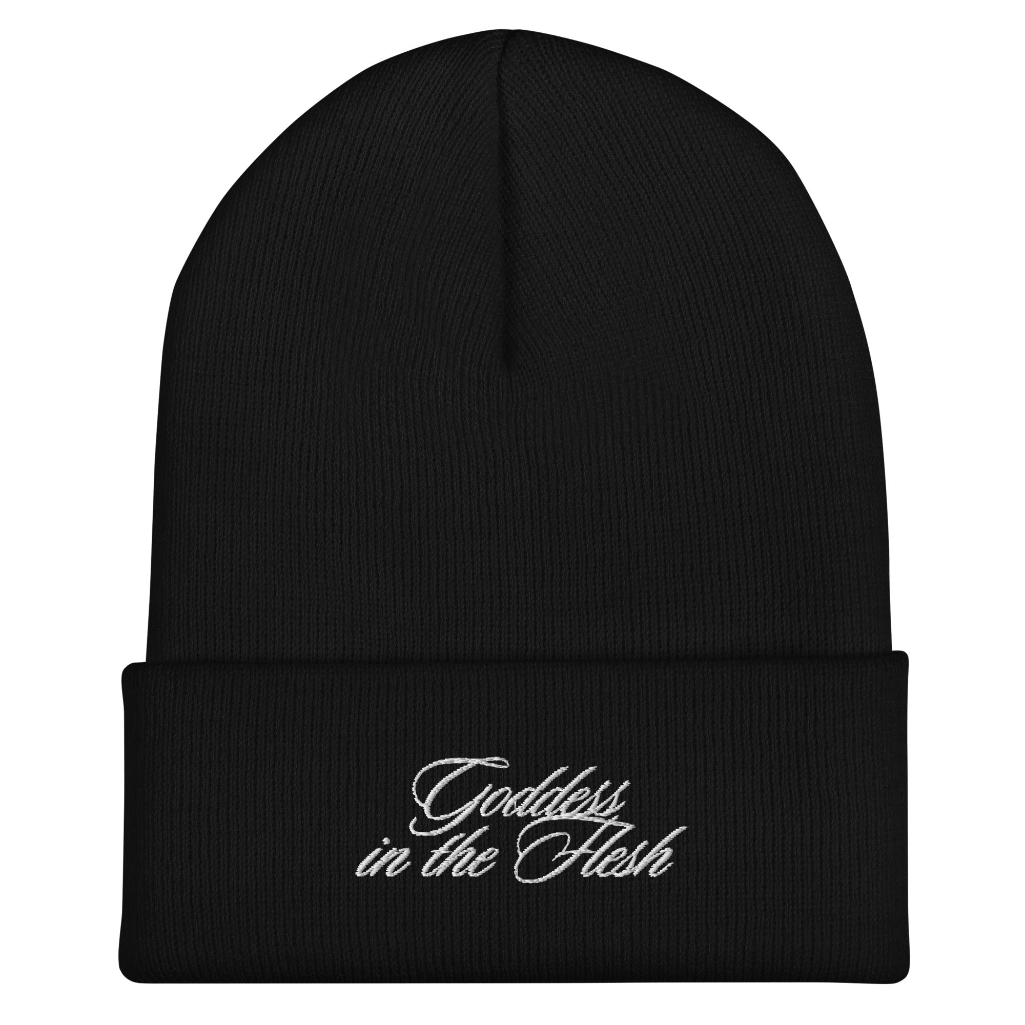 'Goddess in the flesh' Cuffed Beanie x white – Goddess in the Flesh